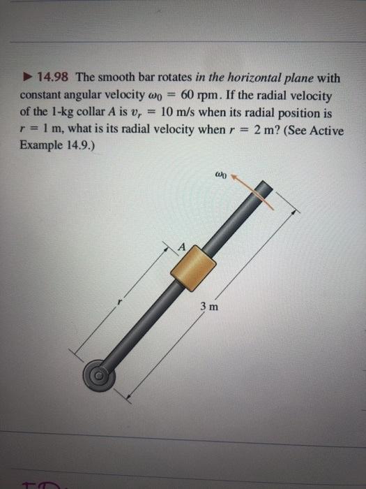 Solved 14.98 The smooth bar rotates in the horizontal plane | Chegg.com