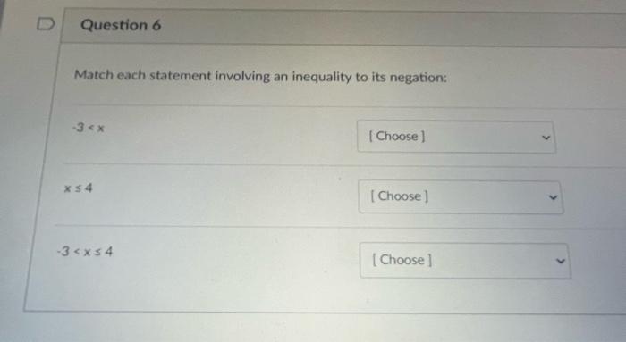 Solved Match each statement involving an inequality to its | Chegg.com