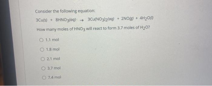 Solved Consider the following equation: 3Cu(s) + 8HNO3(aq) + | Chegg.com