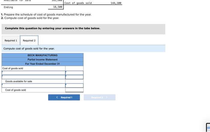 Solved Beck Manufacturing reports the following information | Chegg.com