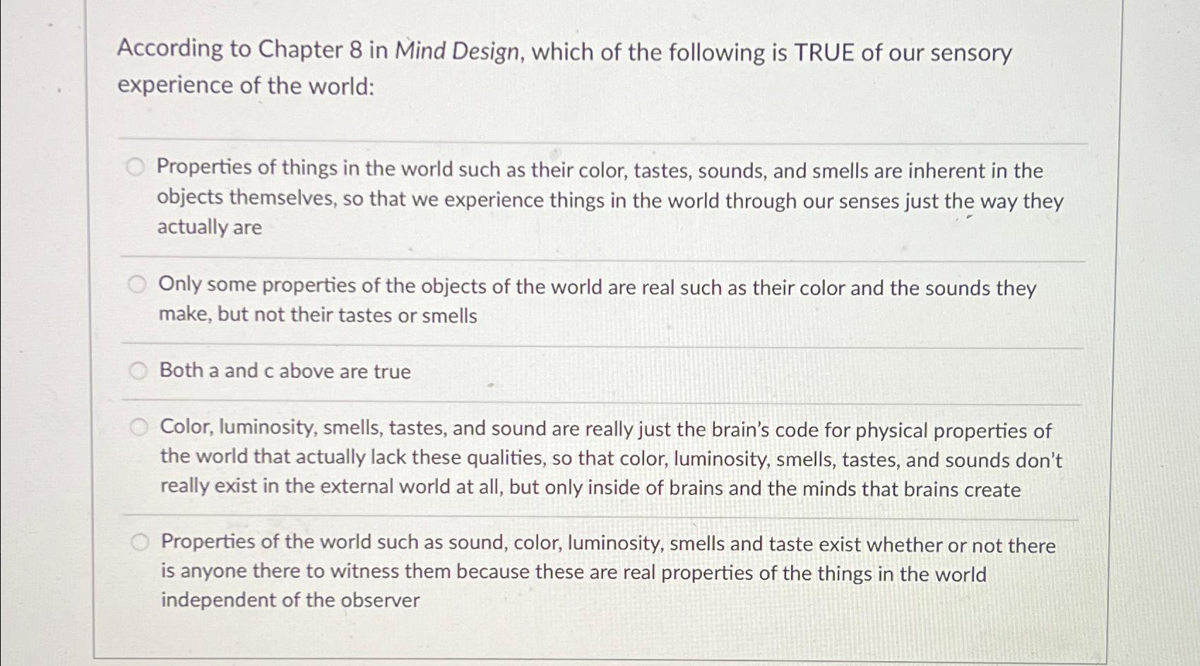 Solved According to Chapter 8 ﻿in Mind Design, which of the | Chegg.com