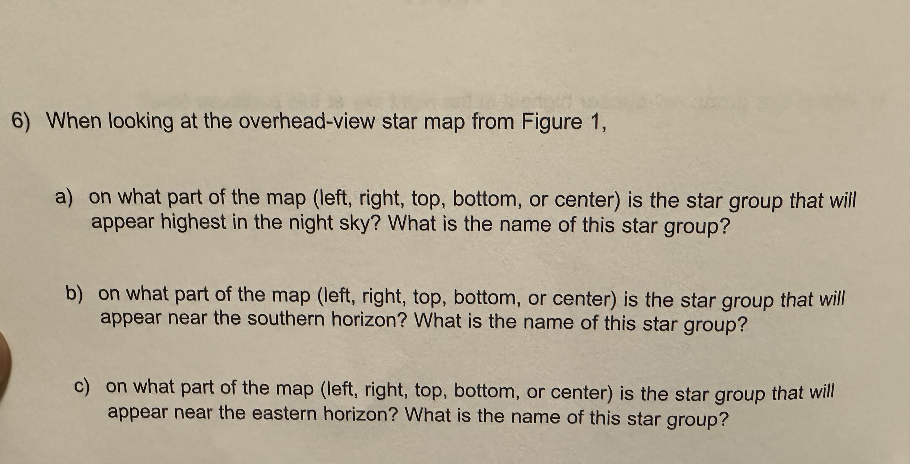 Solved When looking at the overhead-view star map from | Chegg.com