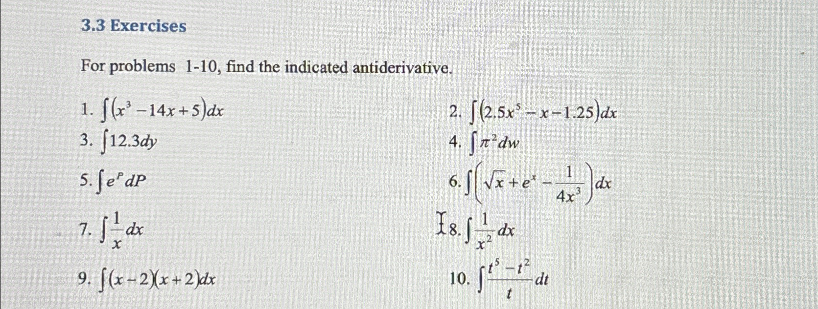 Solved 3.3 ﻿ExercisesFor problems 1-10, ﻿find the indicated | Chegg.com