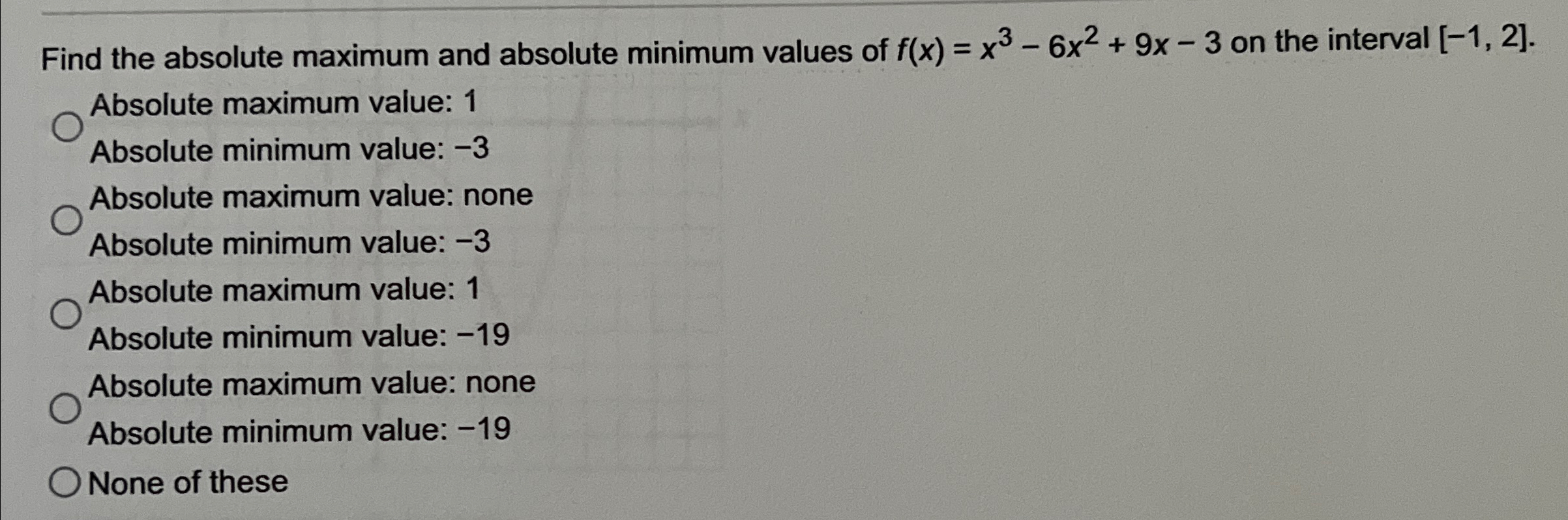 Solved Find the absolute maximum and absolute minimum values | Chegg.com