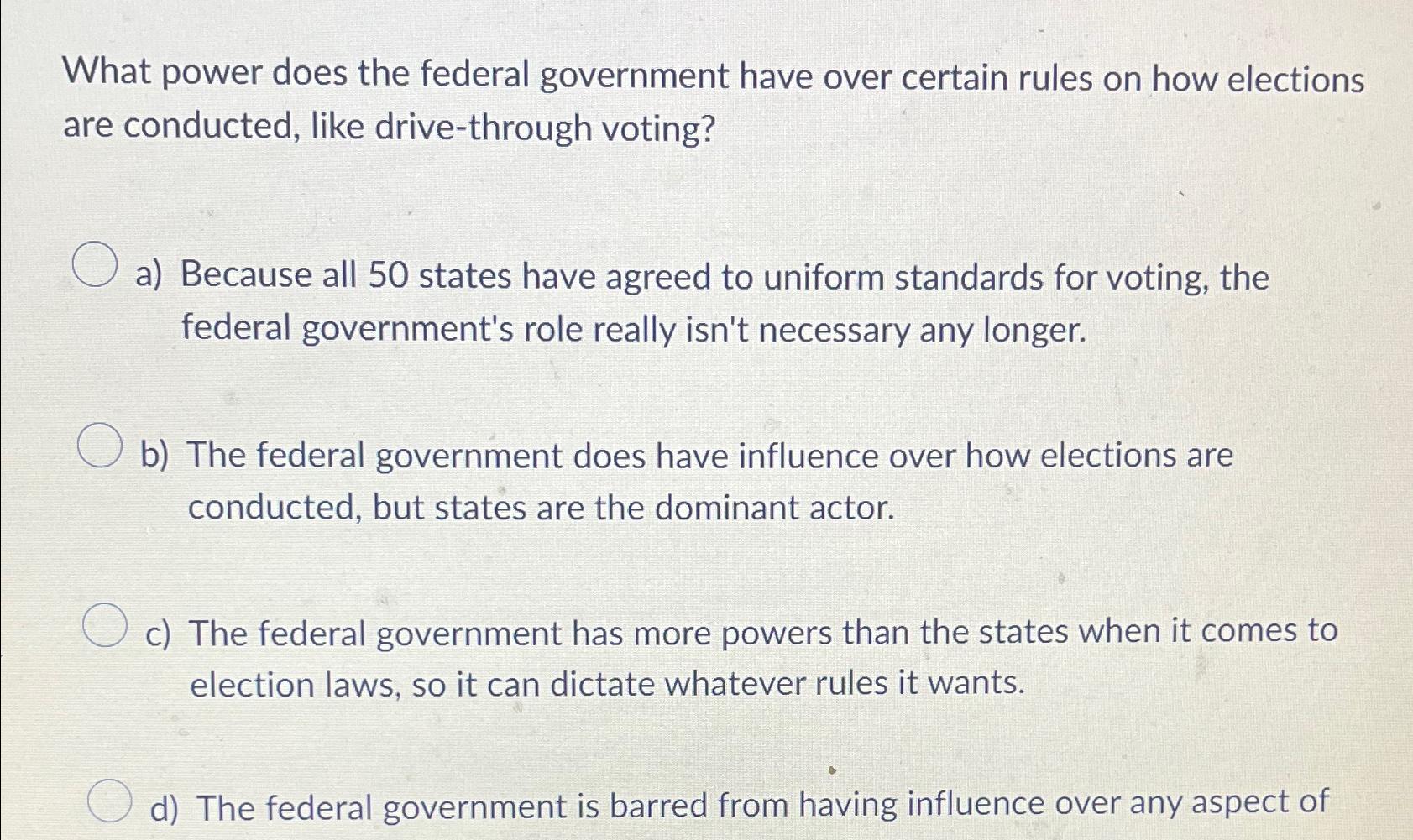 Solved What power does the federal government have over | Chegg.com