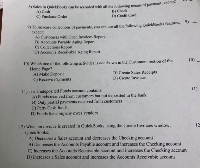 Solved owing means of payment, except: 8) Sales in | Chegg.com