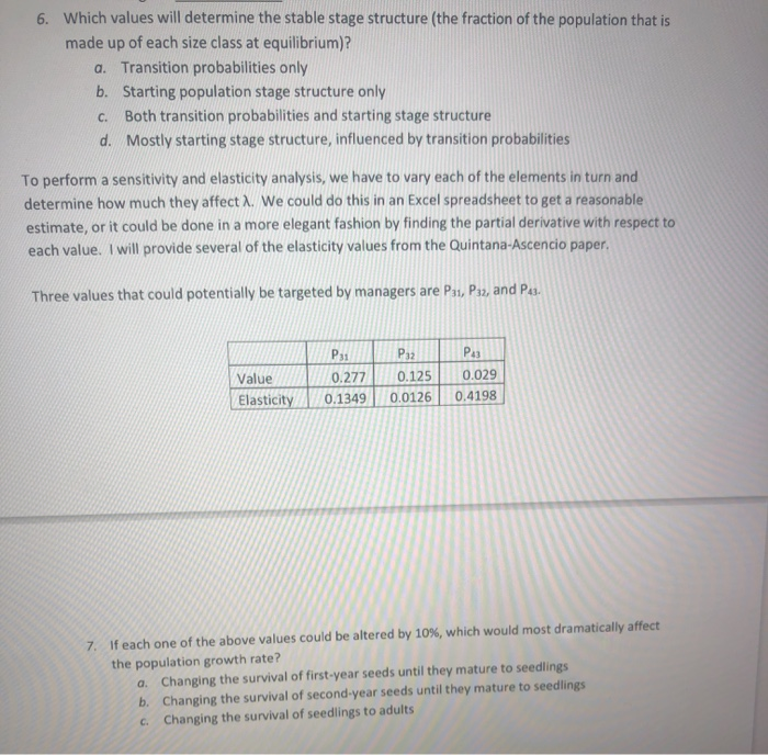 6. Which values will determine the stable stage | Chegg.com