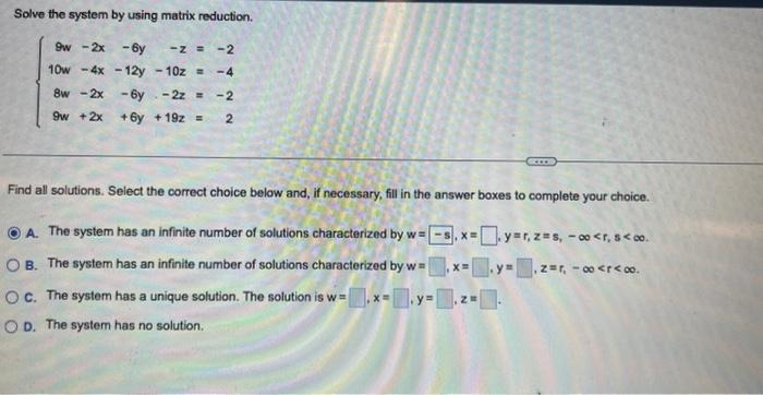 Solved Solve the system by using matrix reduction. | Chegg.com