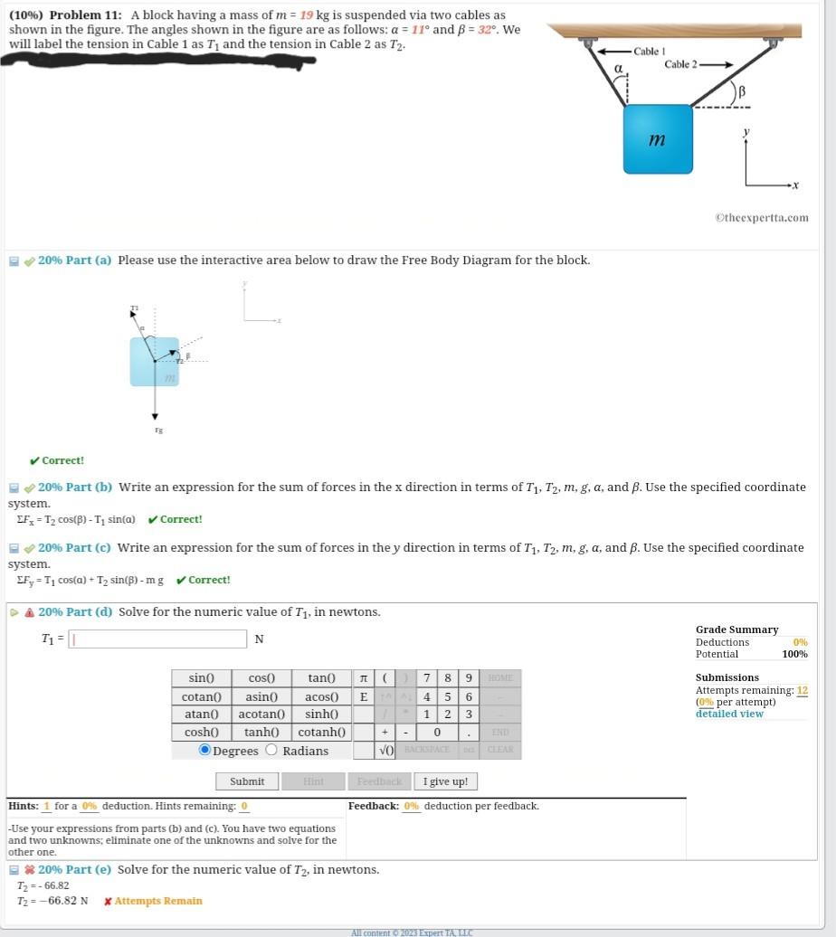 Solved help with d and e please. block having a mass of m = | Chegg.com