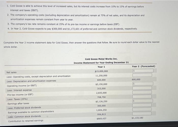Solved 1. Cold Goose is able to achieve this level of | Chegg.com