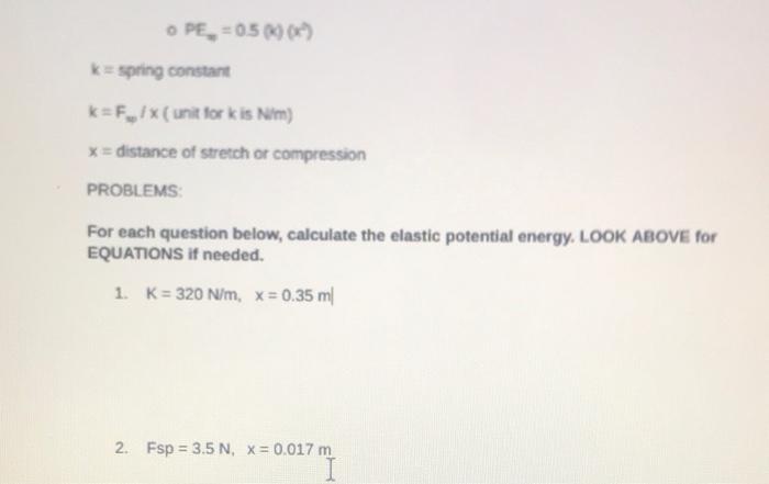 Solved OPE, -0.50 k = spring constant k=F/x(unit for kis | Chegg.com