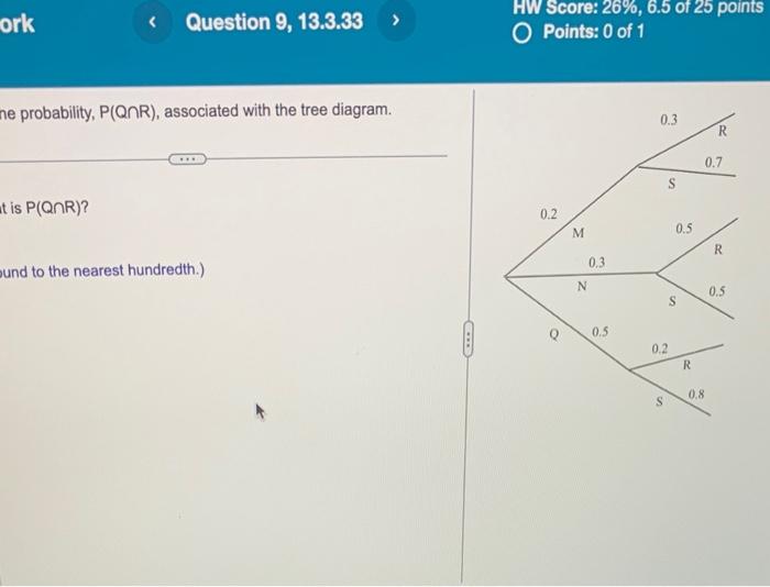 Solved ne probability, P(Q∩R), associated with the tree | Chegg.com