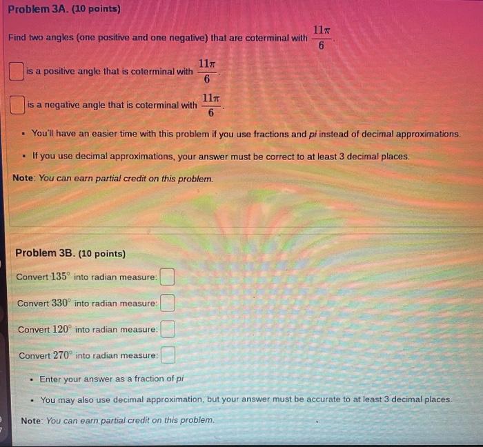 Solved Problem 3A. (10 points) Find two angles (one positive | Chegg.com