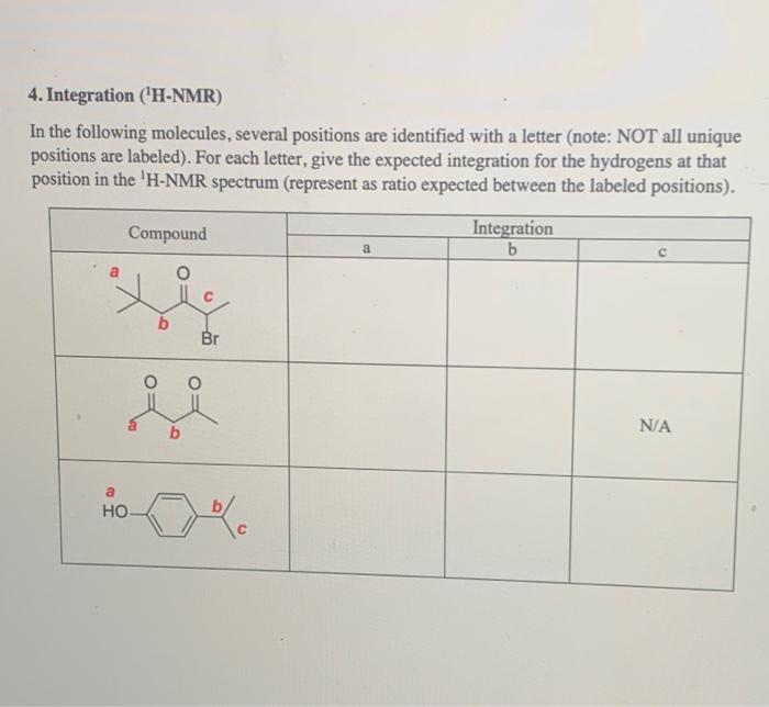 Solved 4. Integration ('H-NMR) In the following molecules, | Chegg.com