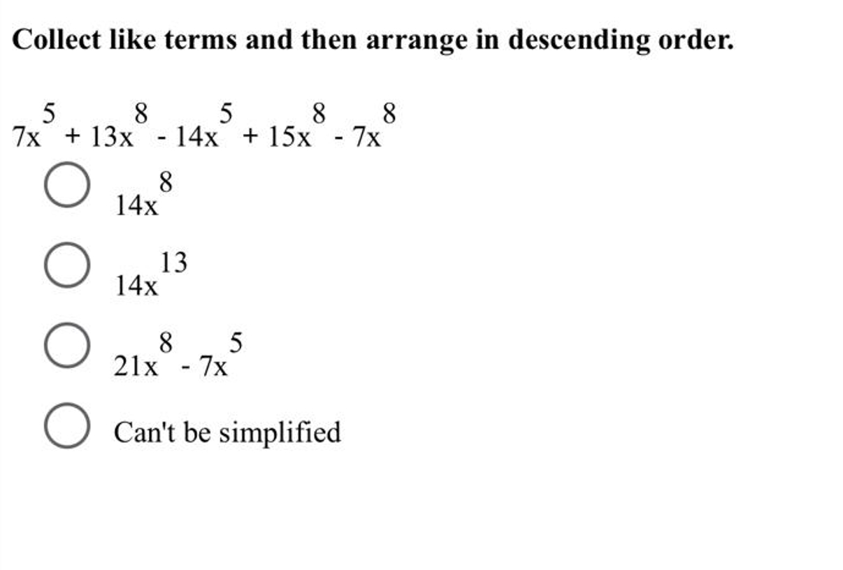 Solved Collect like terms and then arrange in descending | Chegg.com