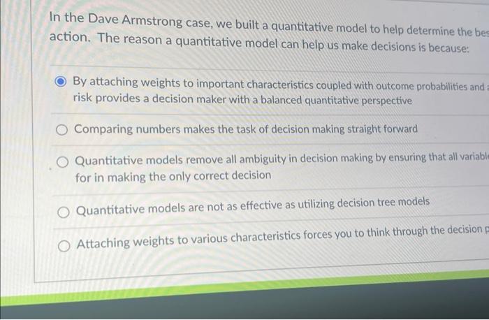 Solved In the Dave Armstrong case, we built a quantitative | Chegg.com