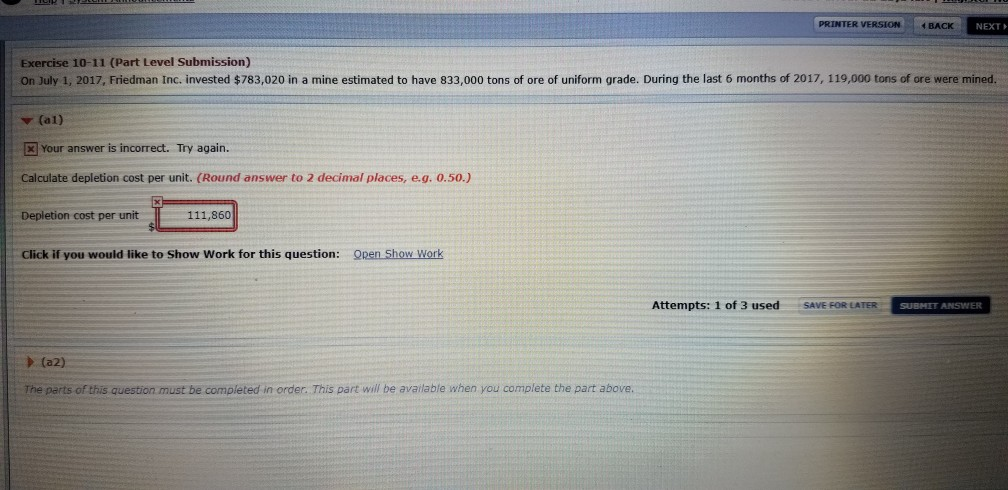 Solved PRINTER VERSION BACK NEXT Exercise 10-11 (Part Level | Chegg.com