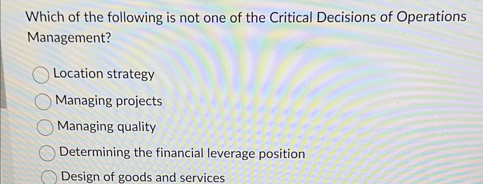 Solved Which of the following is not one of the Critical | Chegg.com