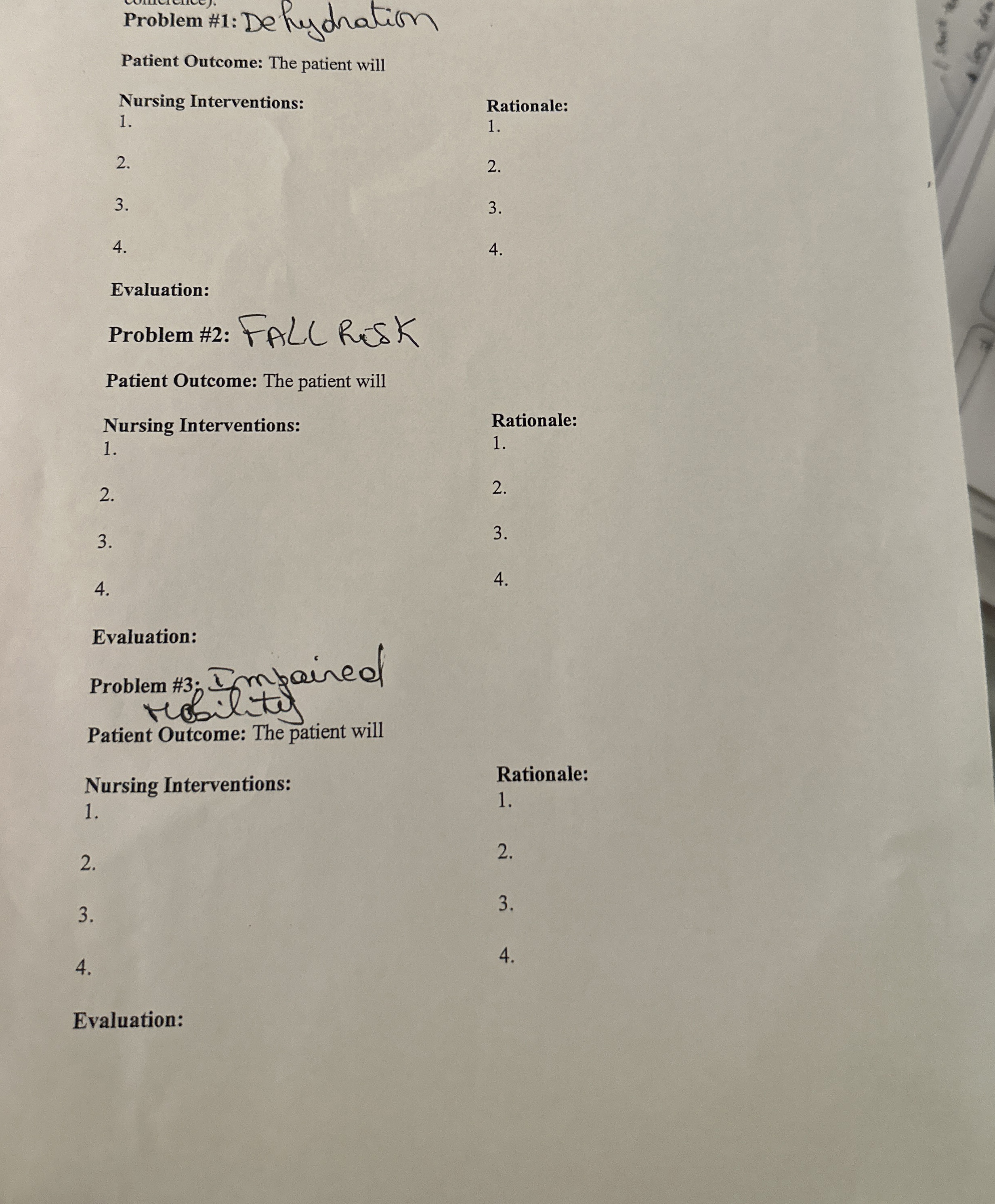 Solved by an EXPERT Problem #1: De hydrationPatient Outcome: The patient | Chegg.com