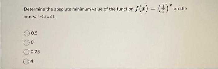 Solved Determine the absolute minimum value of the function | Chegg.com
