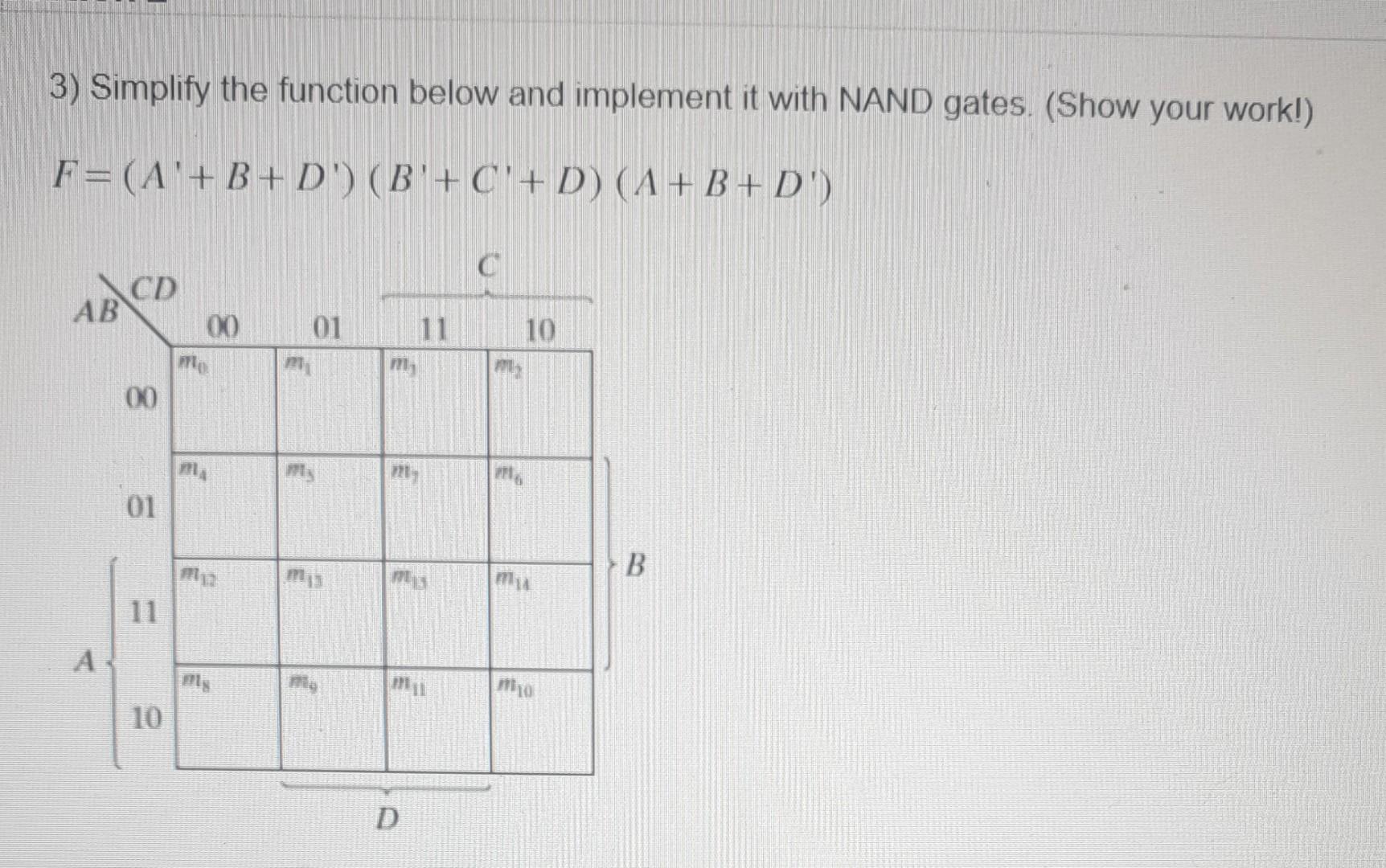 Solved 3) Simplify the function below and implement it with | Chegg.com
