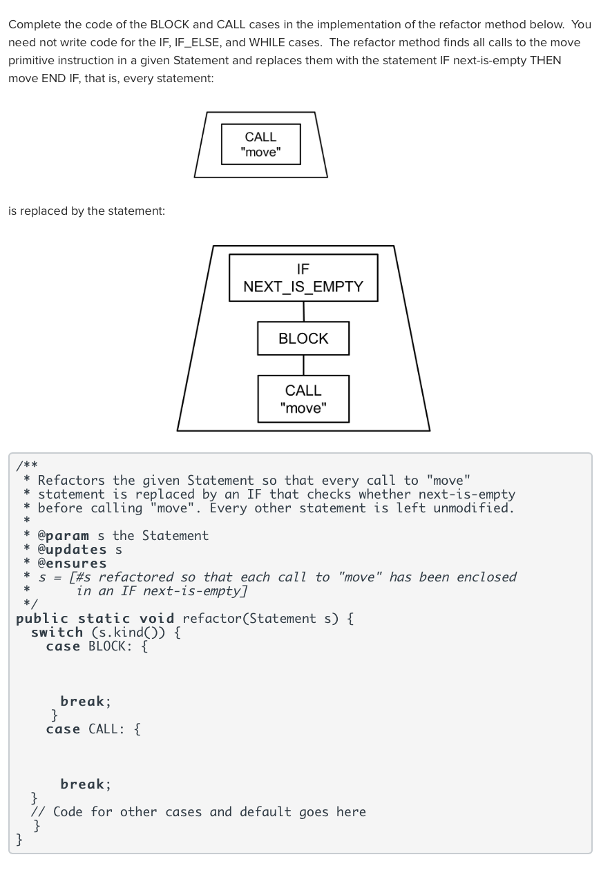 Solved Complete the code of the BLOCK and CALL cases in the | Chegg.com