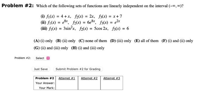 Solved blem \# 2: Which of the following sets of functions | Chegg.com
