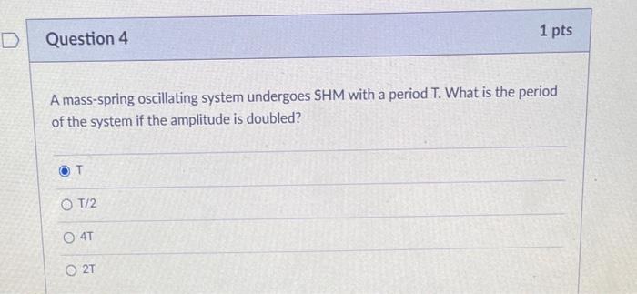Solved A mass-spring oscillating system undergoes SHM with a | Chegg.com