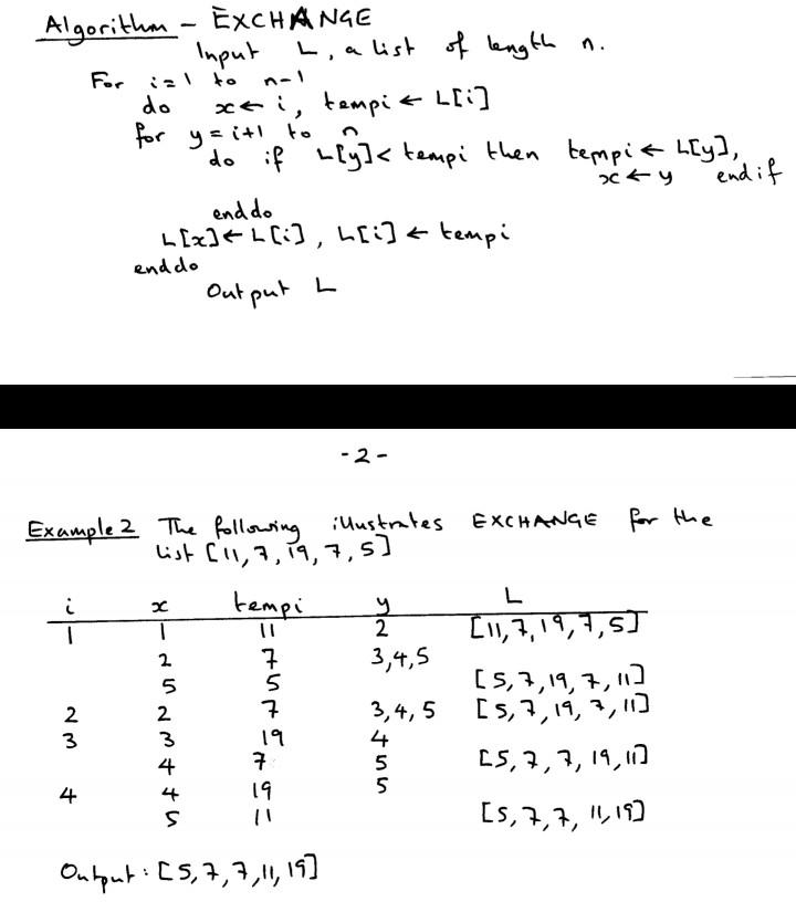 Solved Algorithm - EXCHANGE Input L, a list of length n. | Chegg.com