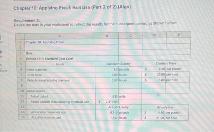 Solved Chapter 10: Applying Excel: Exercise (Part 2 of 2) | Chegg.com