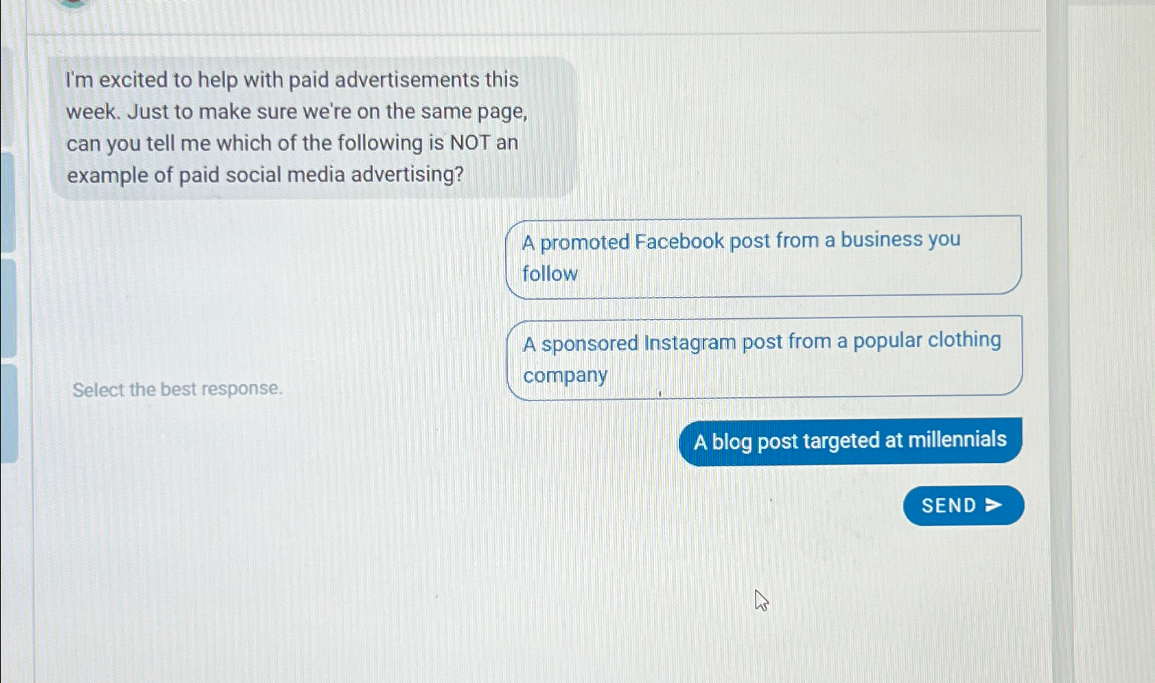 Solved I'm excited to help with paid advertisements this | Chegg.com