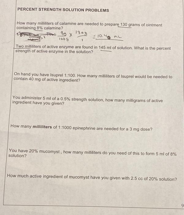 Solved PERCENT STRENGTH SOLUTION PROBLEMS How many | Chegg.com