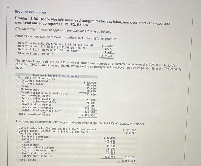 Solved Required information Problem 8-3A (Algo) Flexible | Chegg.com