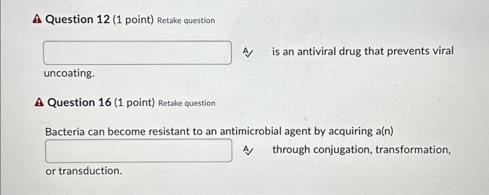 Solved A Question 12 (1 point) Retake question uncoating. A/ | Chegg.com