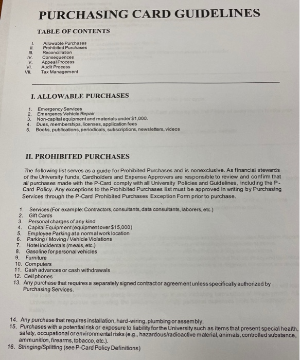 Solved I had to put together a purchasing card guidlines..Is | Chegg.com