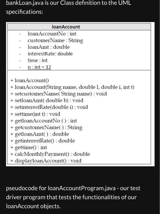 Solved Pseudocode Create A Loanaccount Object Using The 4734