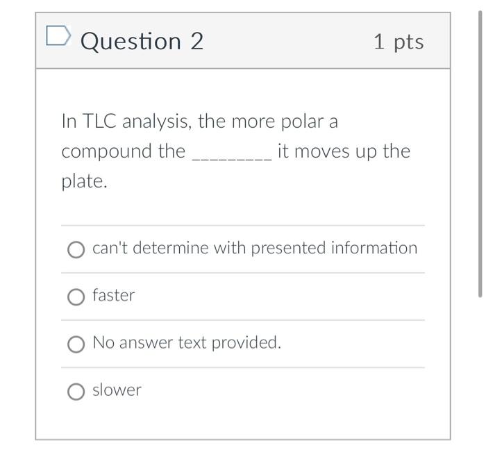Solved In TLC analysis, the more polar a compound the it | Chegg.com
