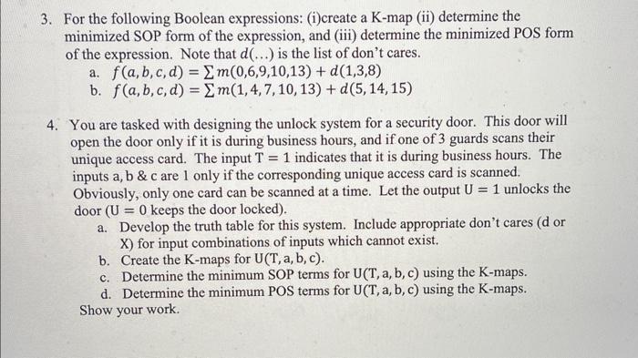 Solved For the following Boolean expressions: (i)create a | Chegg.com