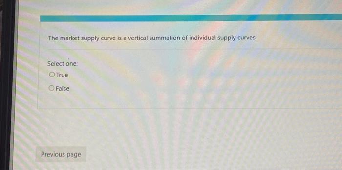 Solved The market supply curve is a vertical summation of | Chegg.com