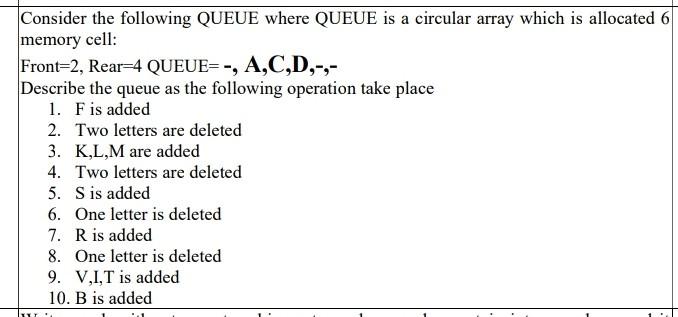 Solved Consider The Following Queue Where Queue Is A 8747