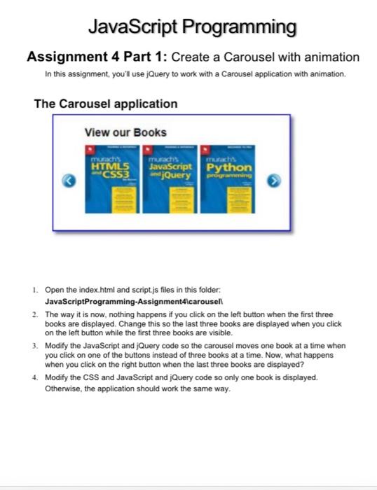 Solved Assignment 4 Part 1: Create a Carousel with animation | Chegg.com