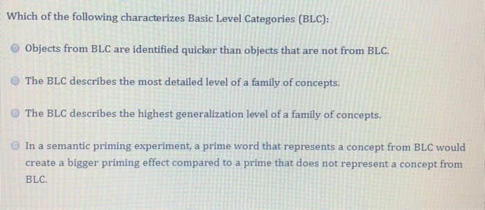 Solved Which of the following characterizes Basic Level | Chegg.com