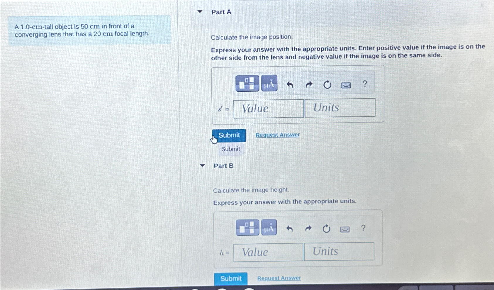 Solved Part AA 1.0-cm-tall object is 50cm ﻿in front of a | Chegg.com