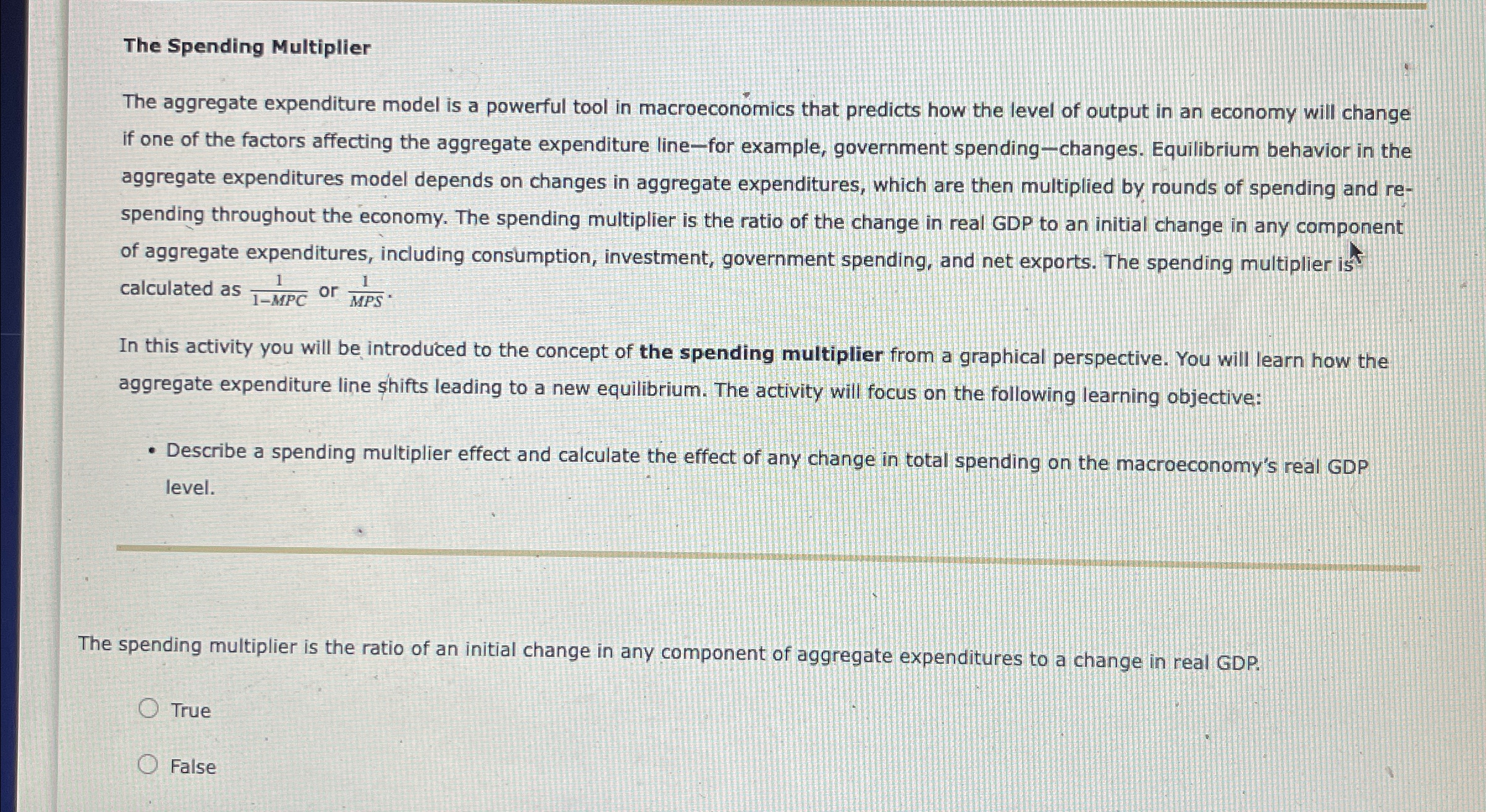 Solved The Spending MultiplierThe aggregate expenditure | Chegg.com