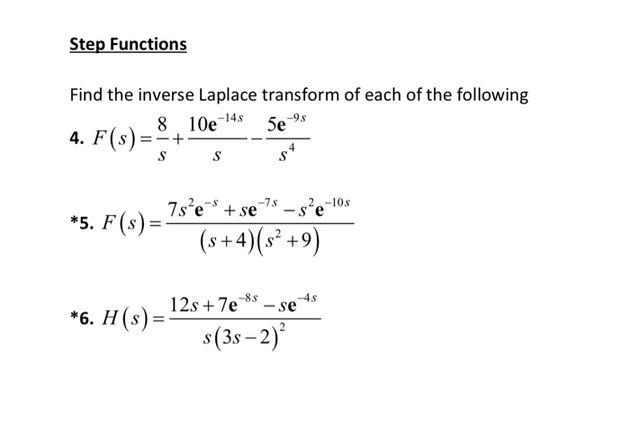 Solved Step Functions Find the inverse Laplace transform of | Chegg.com