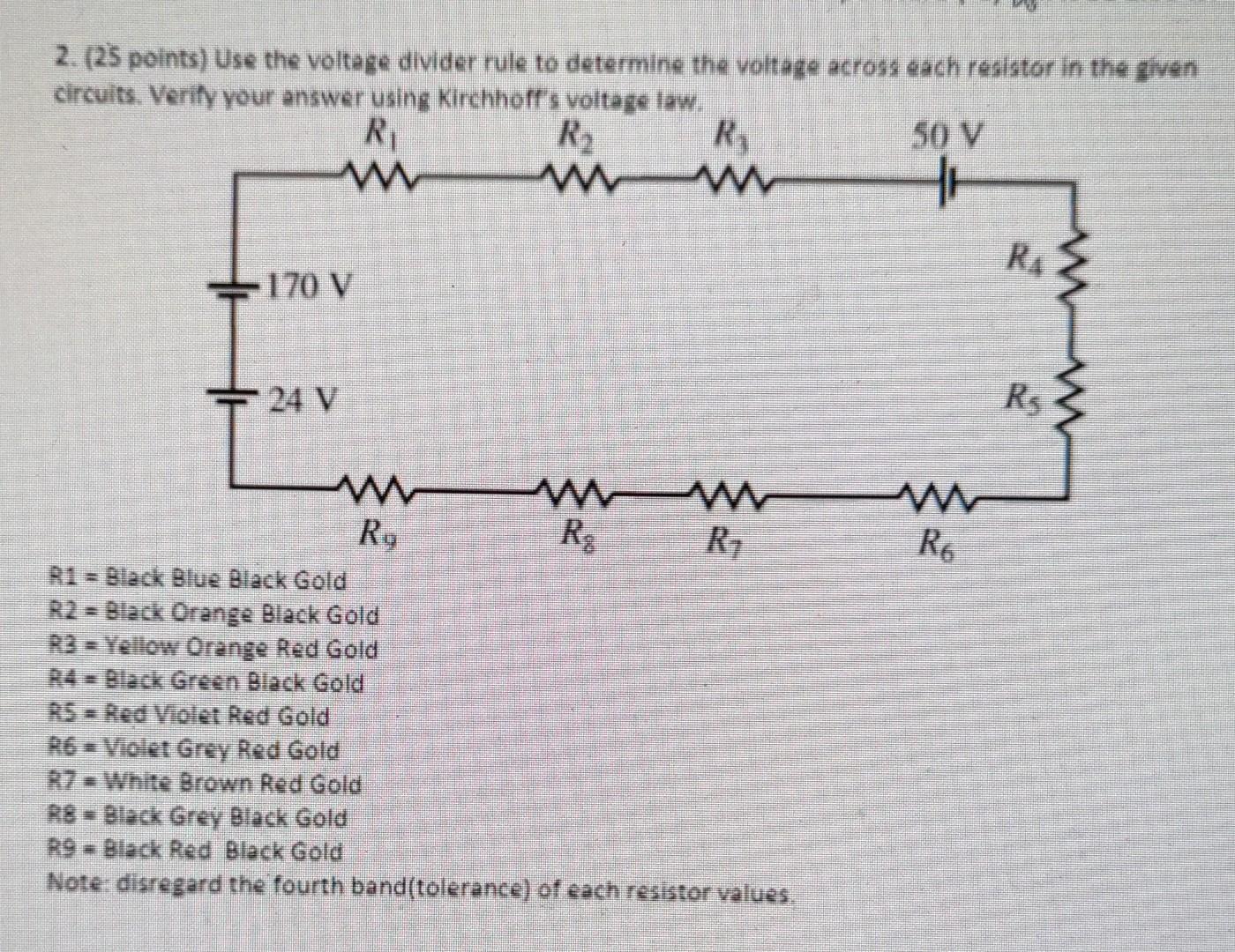 Solved 2. (25 points) Use the voltage divider rule to | Chegg.com