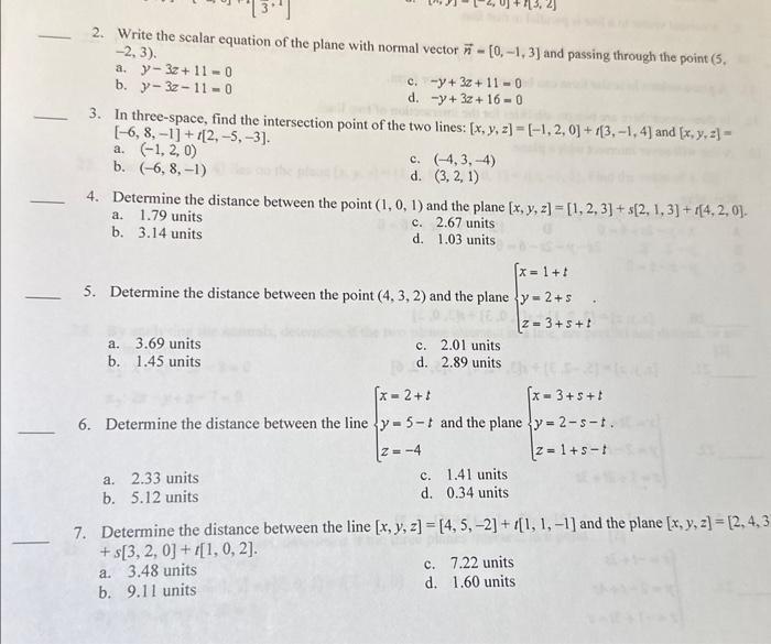 Solved 2. Write the scalar equation of the plane with normal | Chegg.com