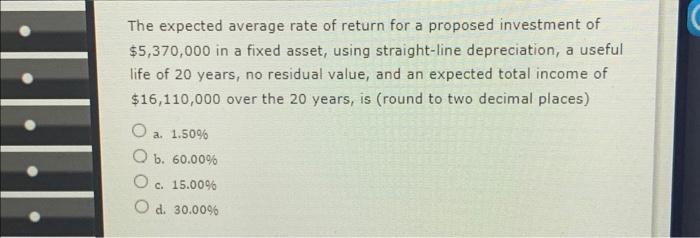Solved The expected average rate of return for a proposed | Chegg.com