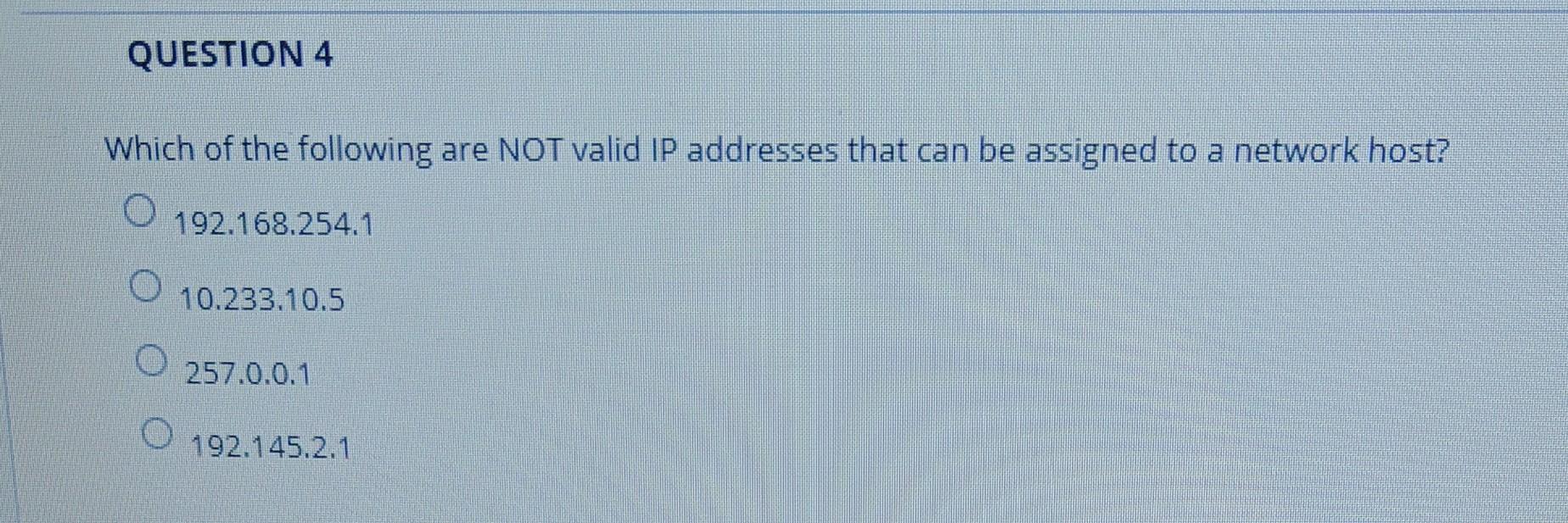 Solved Which of the following are NOT valid IP addresses | Chegg.com