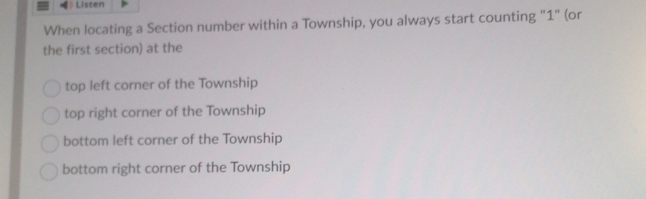 Solved When locating a Section number within a Township, you | Chegg.com